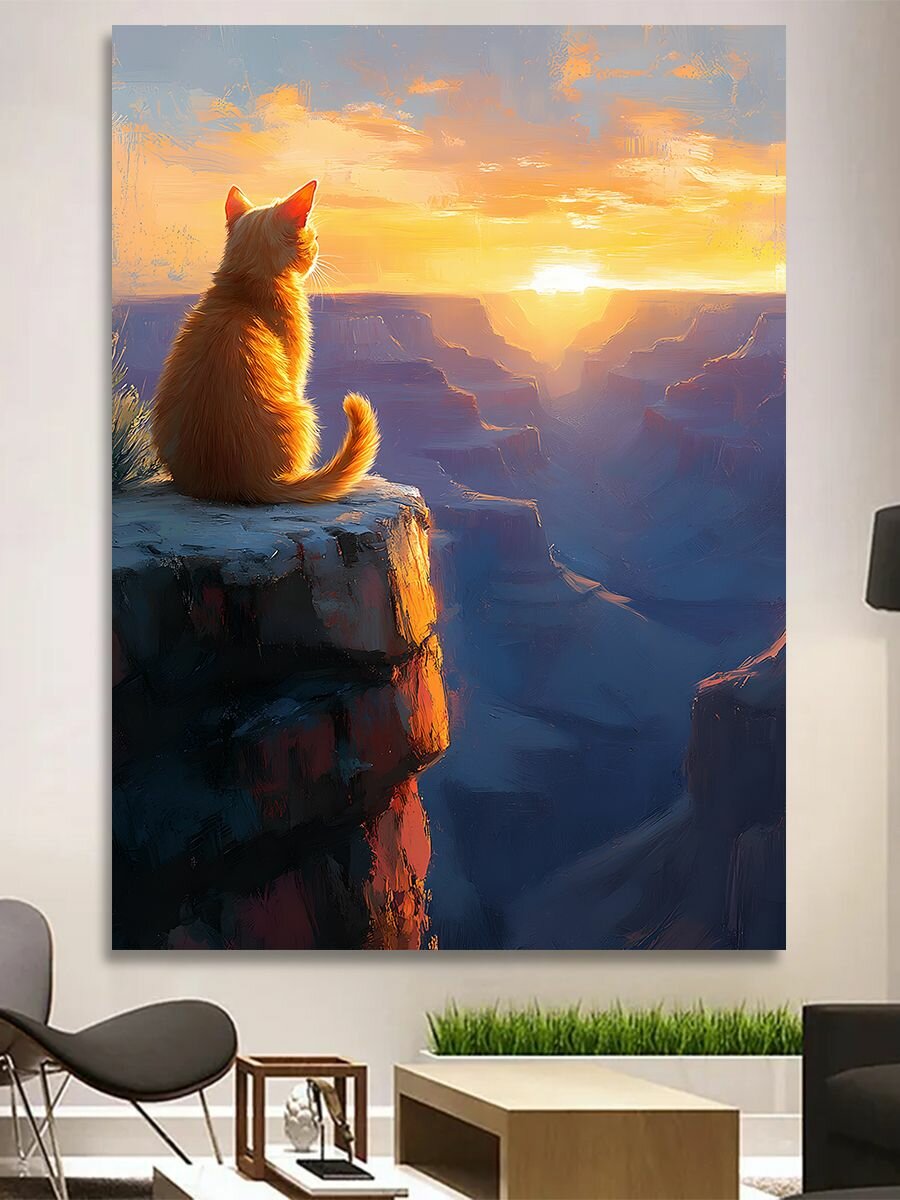 Картина с котами / пейзаж / в интерьер, картина с животными, 60х80 см.