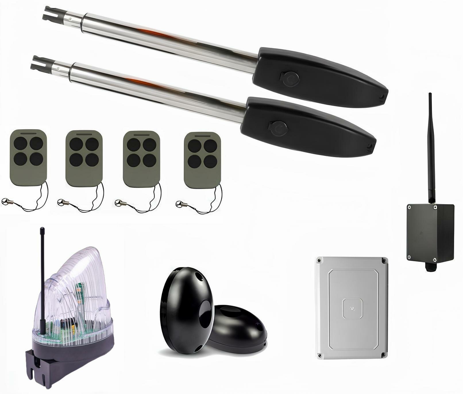 Автоматика для распашных ворот KSW-2500 FULL-T4-5K-BT, комплект: 2 привода, блок управления, 4 пульта, фотоэлементы, лампа, Bluetooth-модуль