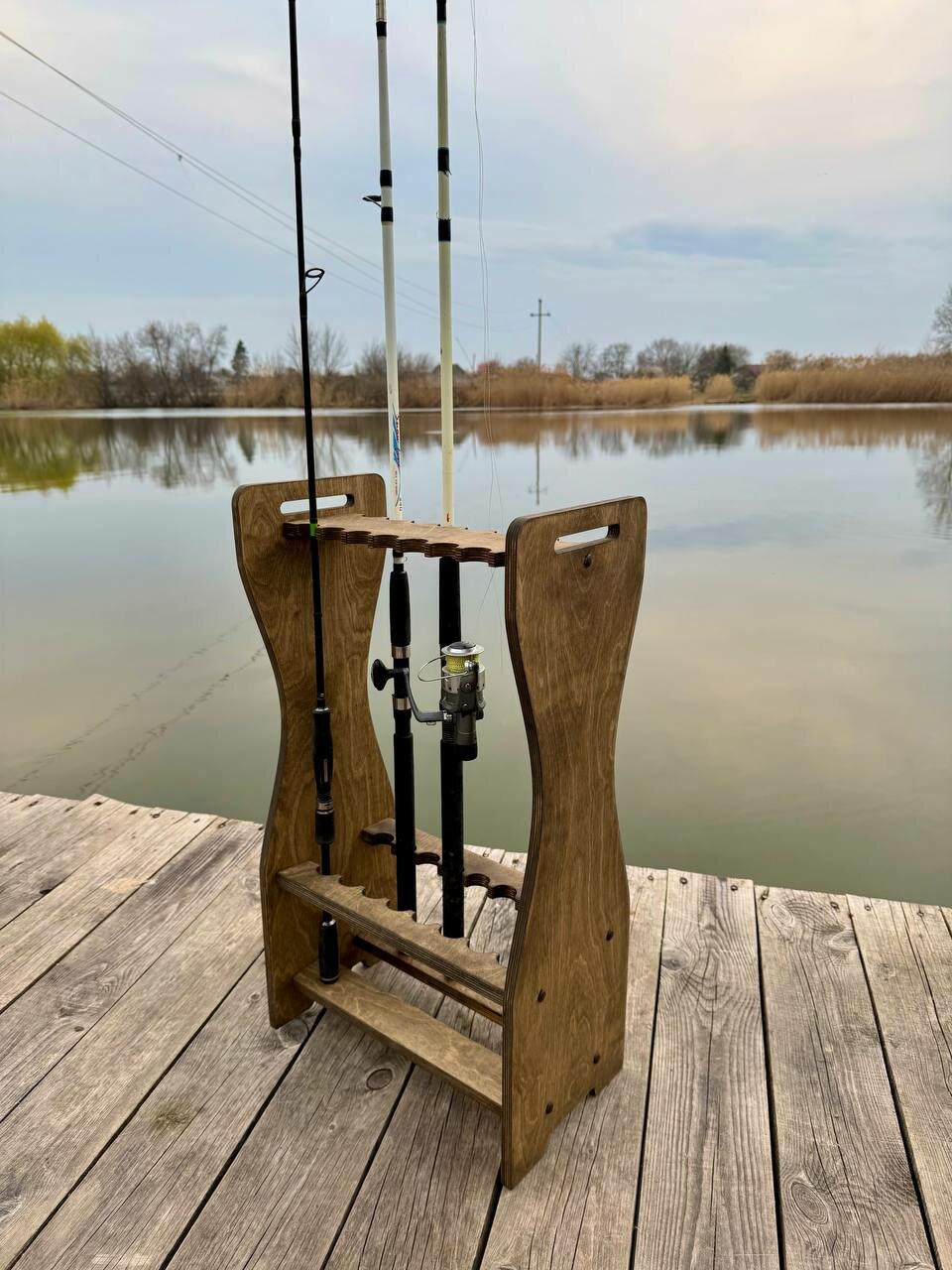 Подставка для удочек PKSZWood, деревянная, влагостойкая, 16 мест