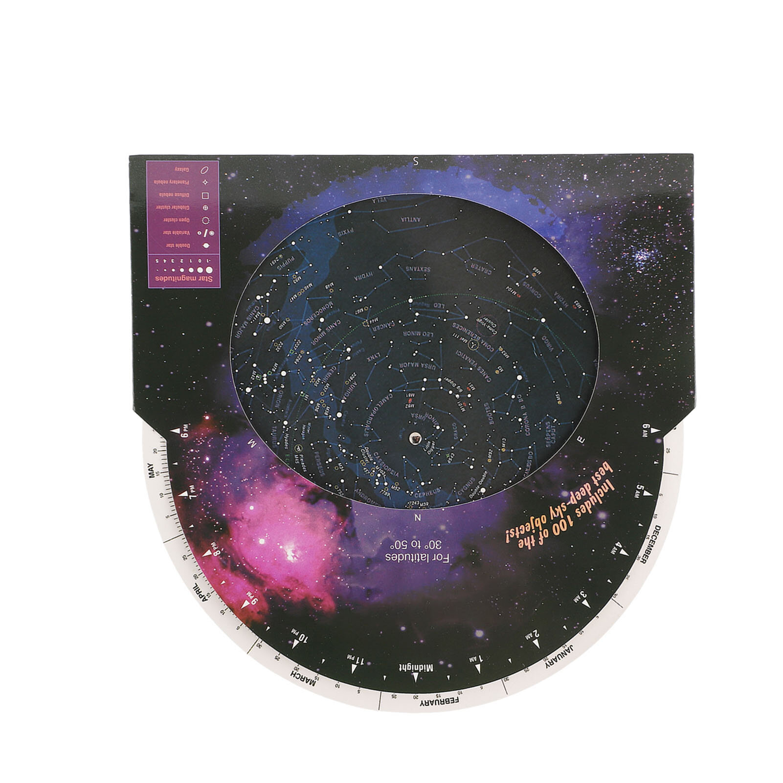Карта звездного неба для астрономии, вращающееся направление, инструмент для поиска звезд, аксессуар для телескопа, для широты 30‑50 градусов северной широты, материал картон, 1 штука