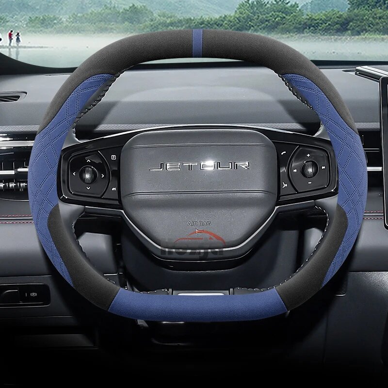 Замшевый кожаный чехол на руль автомобиля для Jetour Dashing Pro Plus Max 2021 2022 double D blue