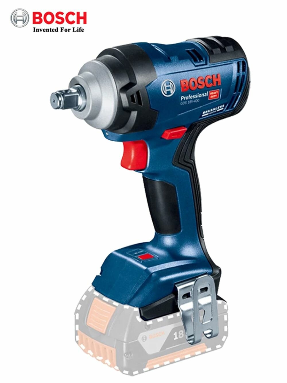 Профессиональный аккумуляторный ударный гайковерт Bosch GDS18v-400, квадрат 1/2 дюйма, бесщеточный двигатель, 400 Нм, без аккумулятора и зарядного устройства