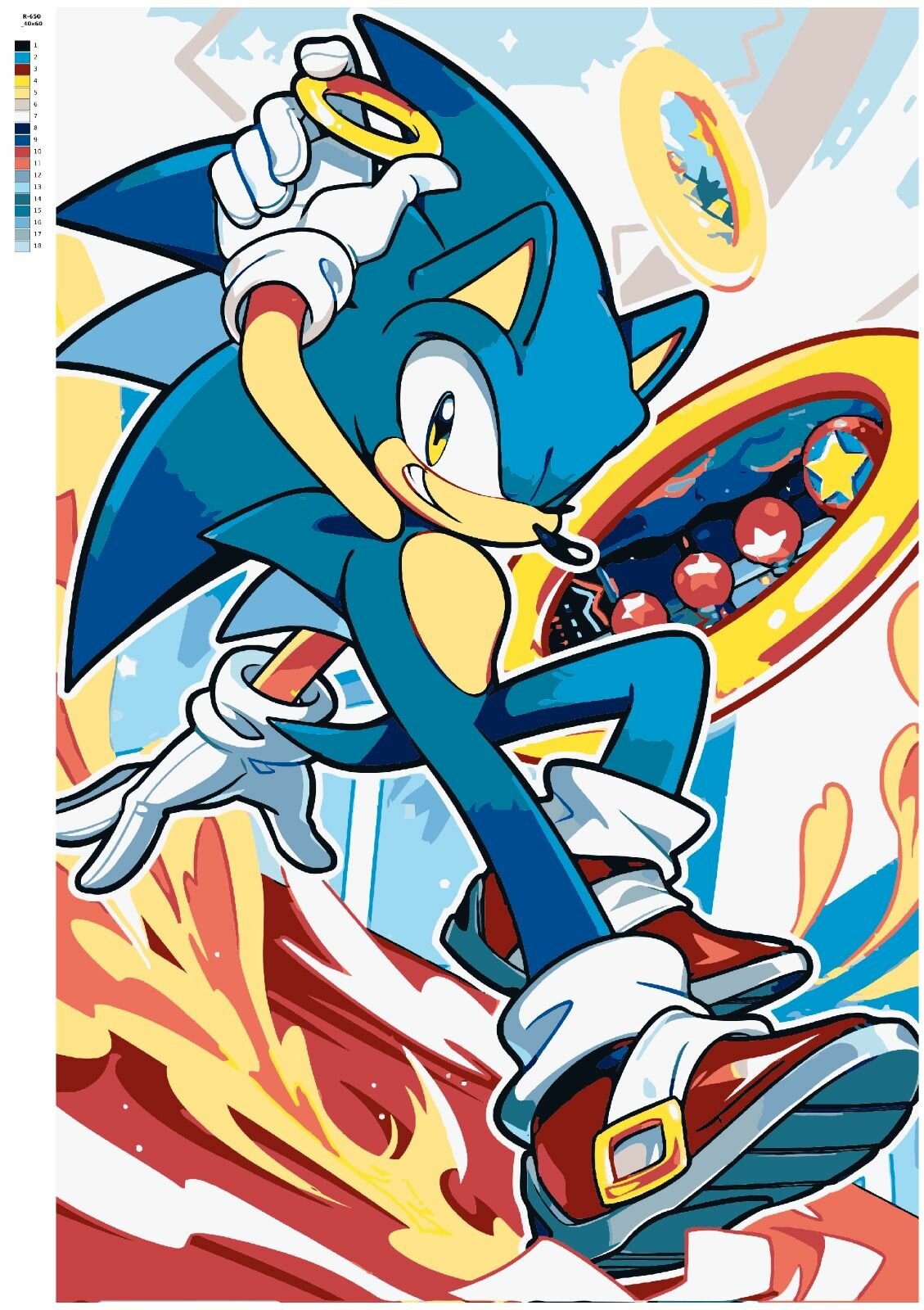Картина по номерам R-650 "Персонаж видеоигр, фильмов и комиксов Sonic (Соник)" 50x70 см