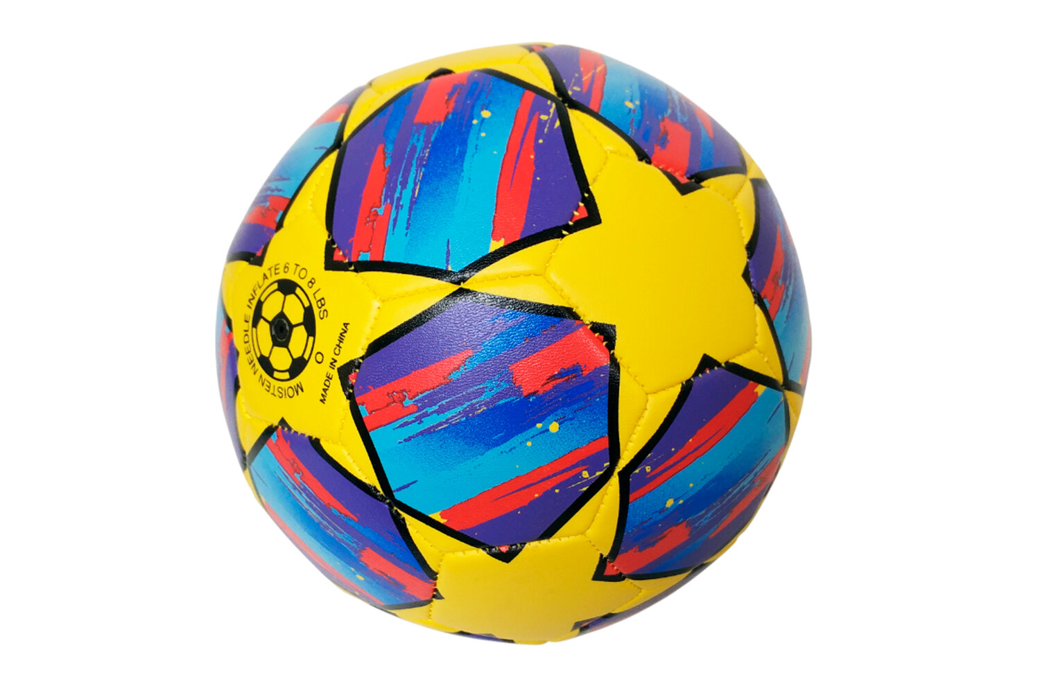 Мяч футбольный Moisten Needle Inflate 6 to 8 LBS, желтый с сине-красными ромбами