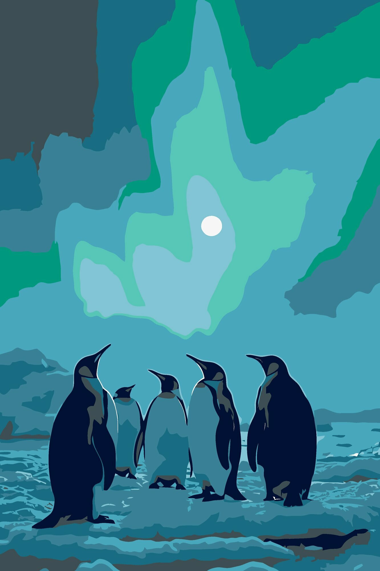 Детская картина по номерам E3398 "Пингвины" 20x30