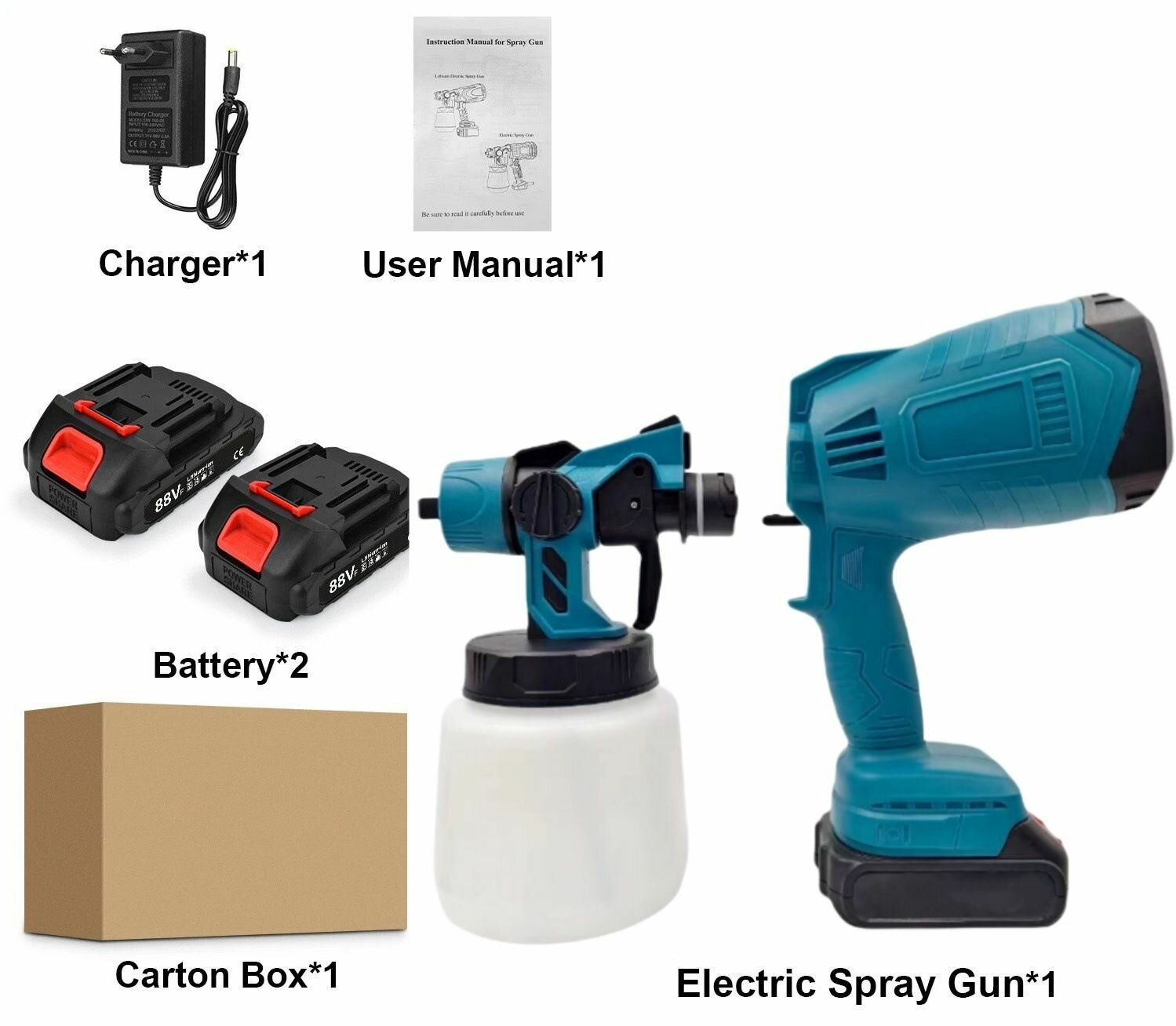 2 шт аккумулятор 600W 1000мл Краскопульт электрический NAUXIU