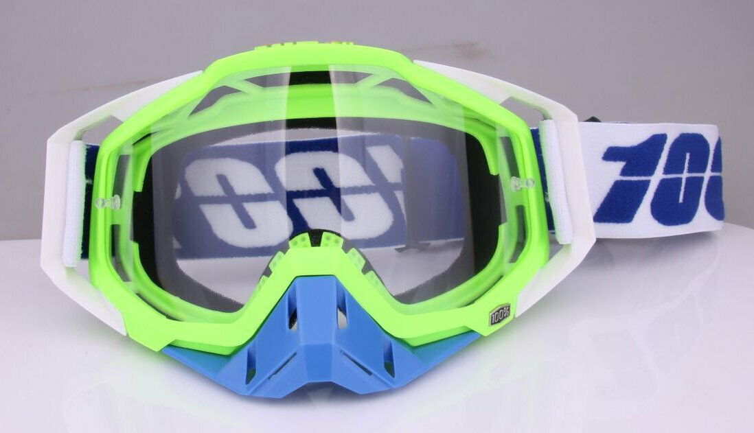 Маска очки для мотокросса, эндуро, питбайка 100%, салатовая/синяя/белая