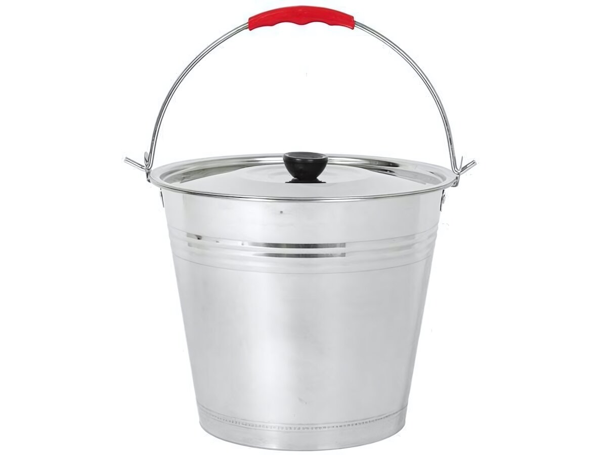 Ведро 15л из нержавеющей стали с крышкой, удобная ручка, серебристое