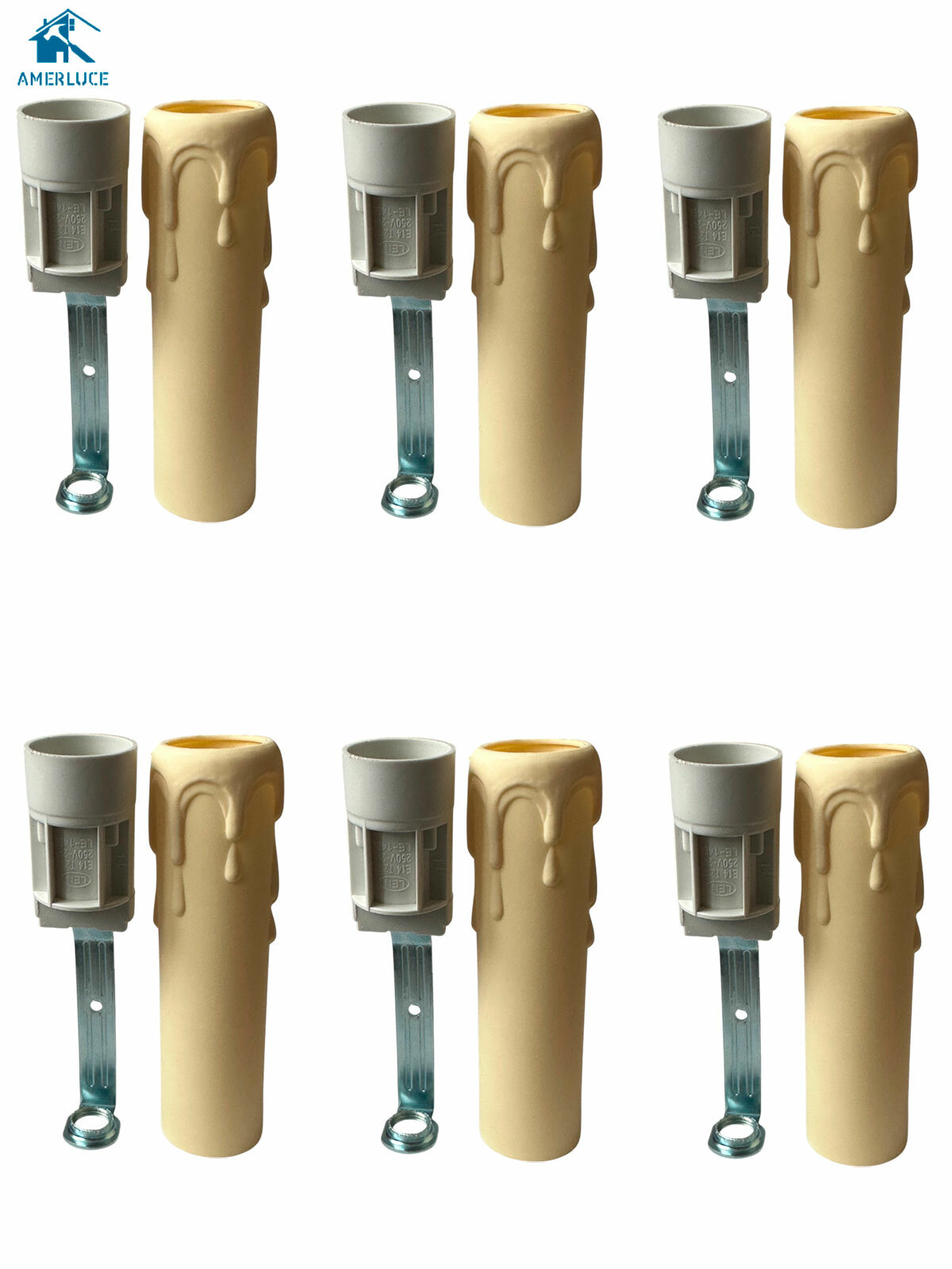Патрон оплавленная свеча, (оплывшая свеча) Е14 для люстры в сборе, 85 мм, бежевый, Е14, 6 шт