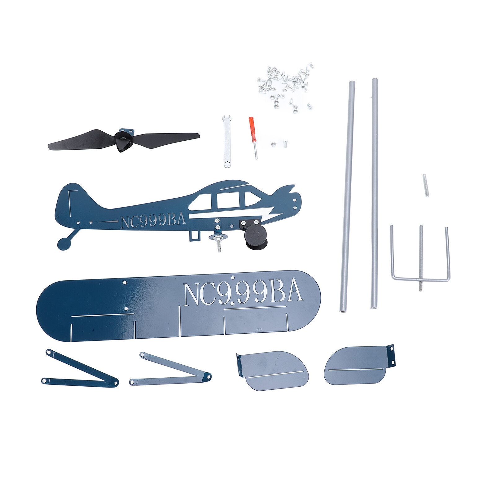 Флюгер в виде самолета, декоративная ветряная скульптура, 3D металлическая ветряная мельница для открытого сада, двора, террасы, синего цвета