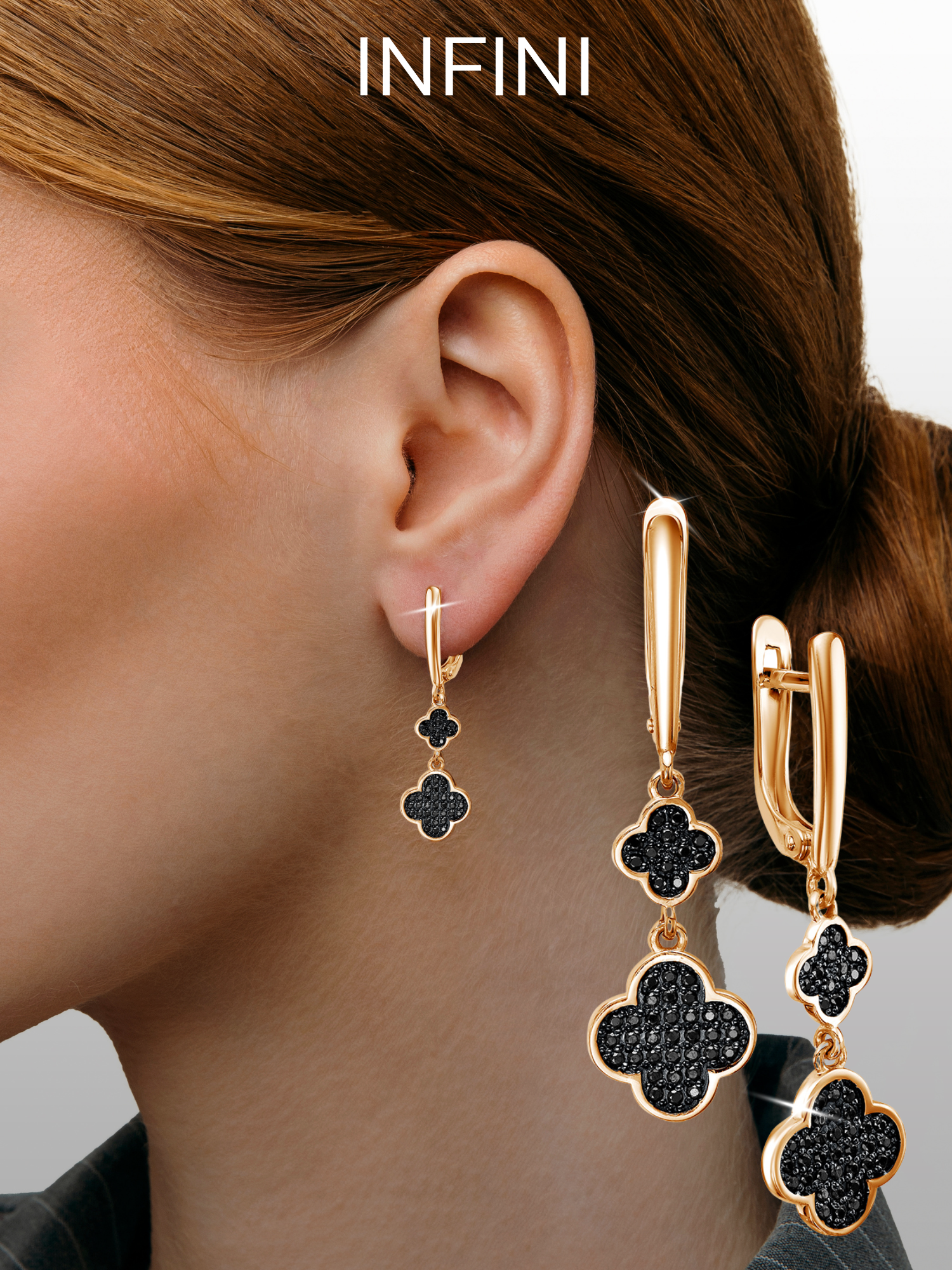 Серьги с подвесками, красное золото, 585 проба, родирование, фианит