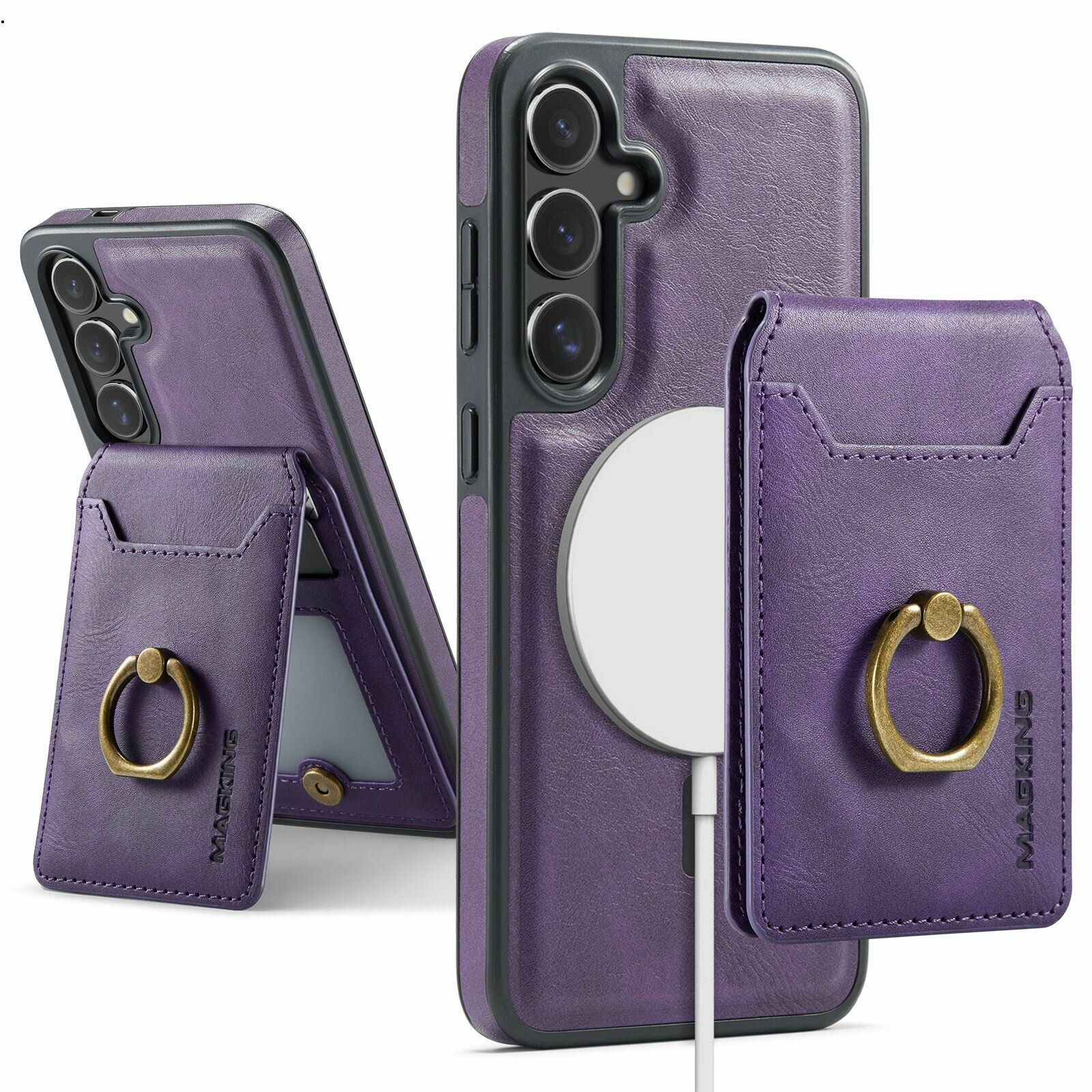 DG.Ming Кожаный деловой чехол для Samsung Galaxy S25+/S25 Plus (Самсунг Галакси С25+/C25 Плюс) Чехол-кошелек Magsafe с сильным магнитом/блокировкой RFID/карманом/металлическим кольцом