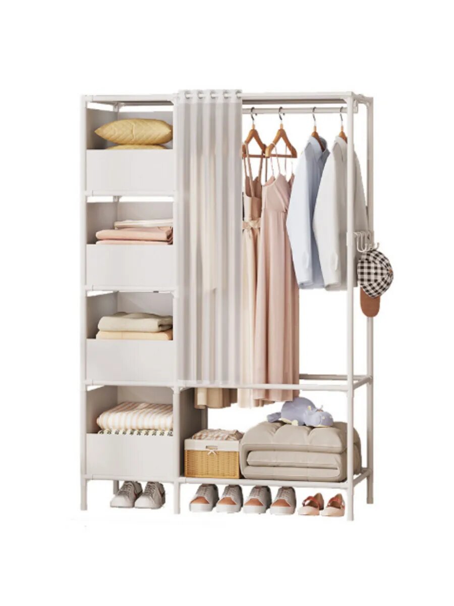 Напольная вешалка со шторкой , гардеробная система белая модульная, 5 полок, 170 см