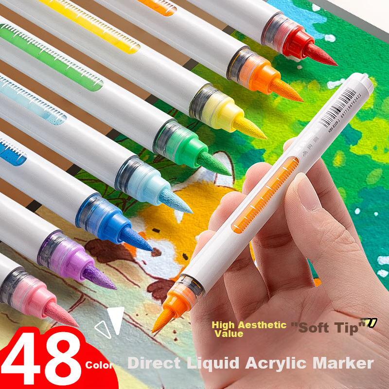 48-Color Direct Liquid Soft-Tip Acrylic Markers for Students, Art Students, Non-Translucent, Stackable, Washable Acrylic Pens for Children, Birthday Gift for Boys And Girls