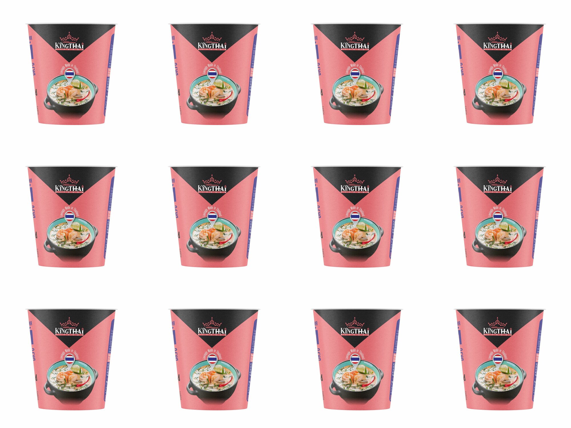 King Thai Крем-суп быстрого приготовления Сливочный Том Ям, стакан 30 гр, 12 шт в коробке