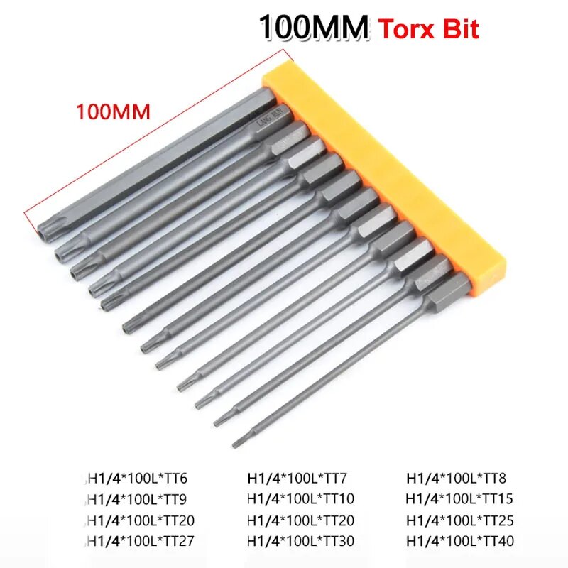 12 шт, электрические 100 мм длинные закаленные S2 1/4 дюйма, набор магнитных отверток Torx с шестигранным хвостовиком T6 T7 T8 T9 T10 T15 T20 T25 T27 T30 T40
