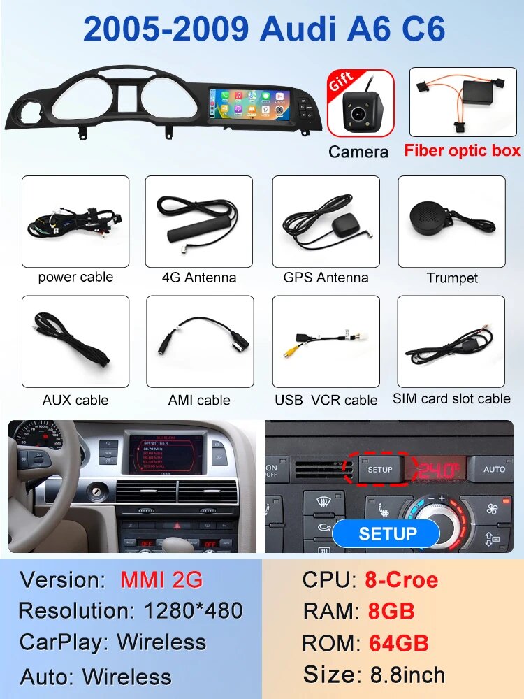 STWEI новый черный автомобильный мультимедийный беспроводной Android AUTO CarPlay 8,8-дюймовый экран для AUDI A6 C6 2005-2011 лет автомобильные видеоплееры GPS 8G 64G MMI 2G