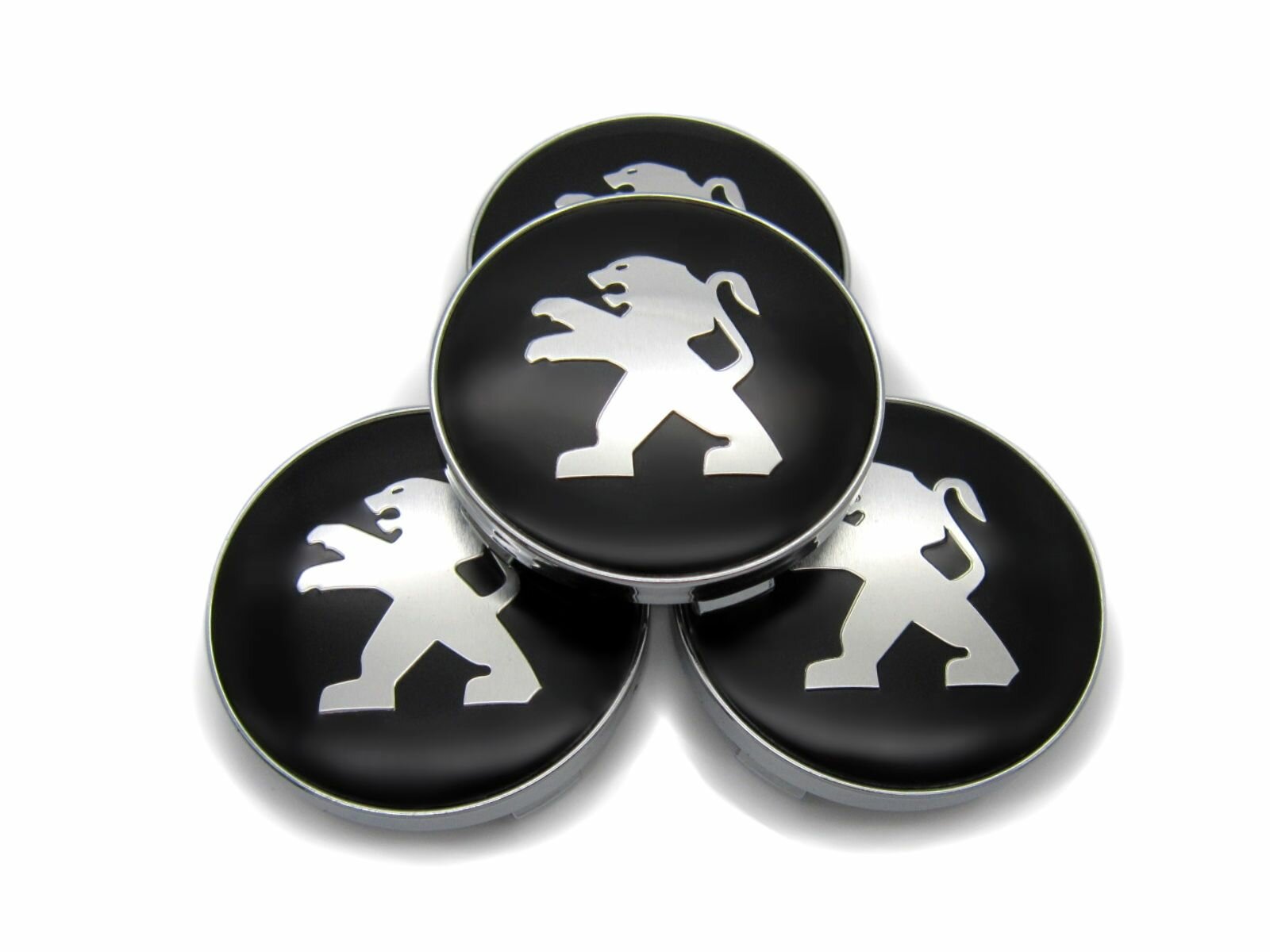 Колпачки заглушки на литые диски Peugeot black 60/56 мм, комплект 4 шт.