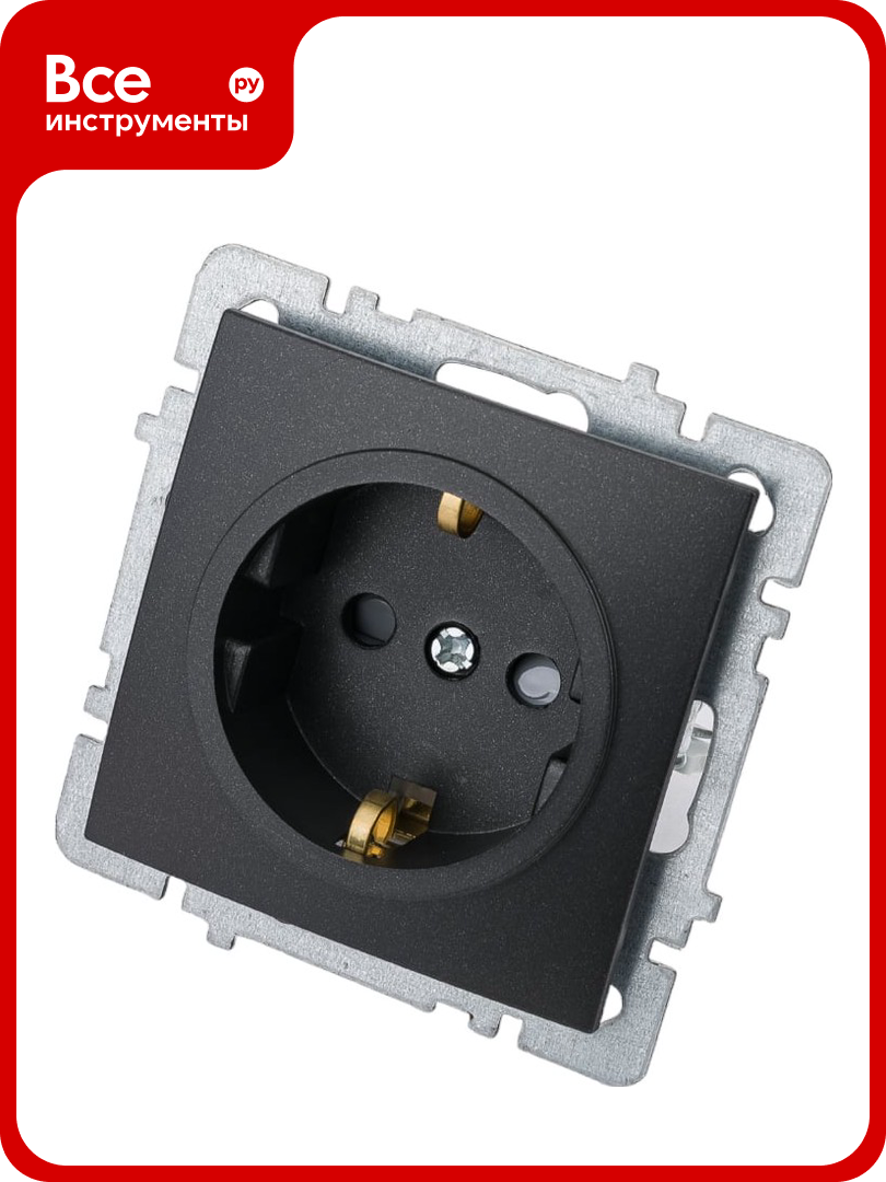 Механизм 1-местной розетки Nilson СУ с заземляющим контактом, с защитными шторками TOURAN-ALEGRA-THOR матовый черный 24380419