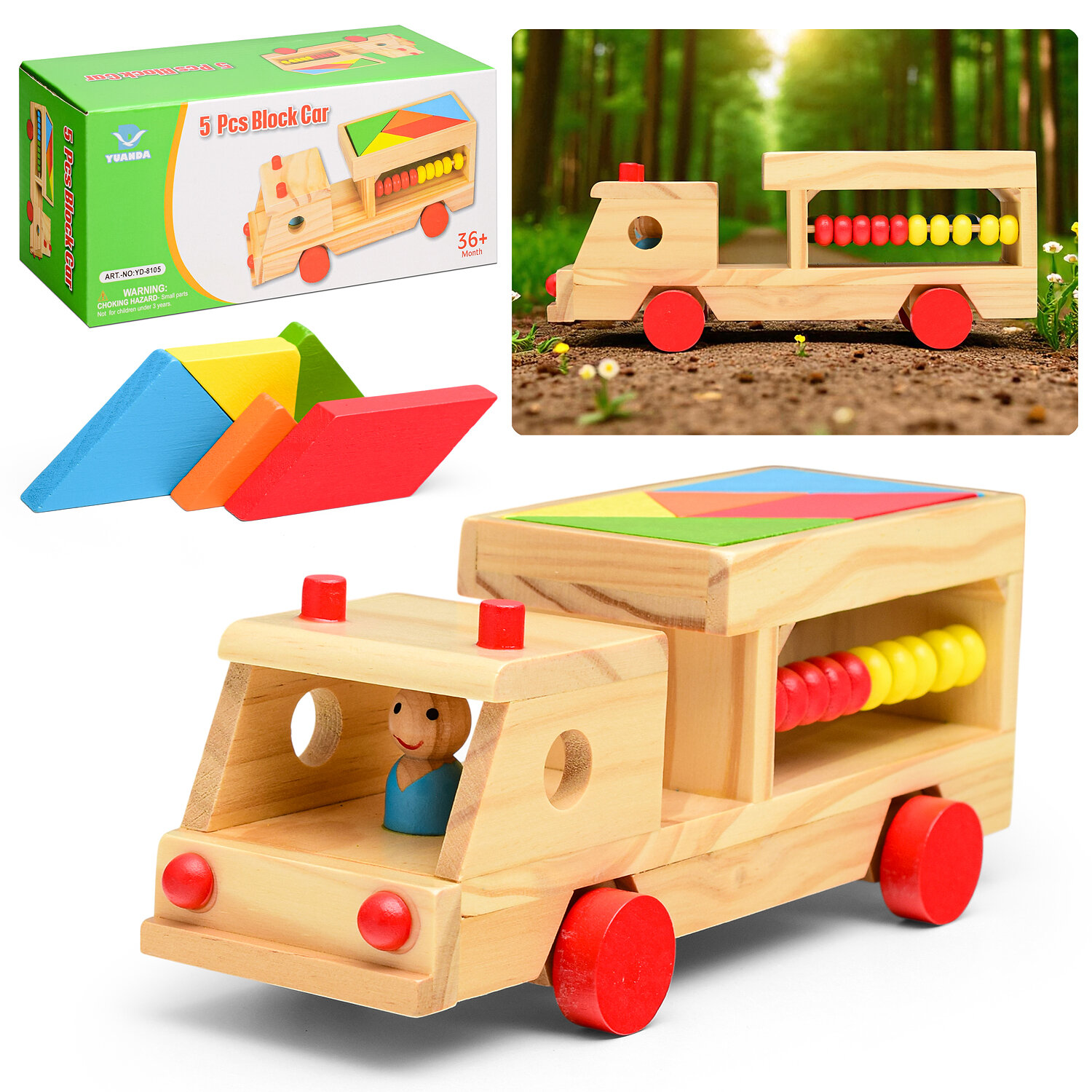 Машина D2053 с конструктором (5 дет.) 24.5х9.5х9.5 см, дерево