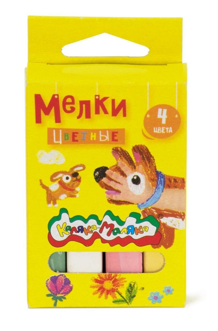 Мелки цветные Каляка-Маляка 4 шт, квадратные, в картонно упаковке с европодвесом
