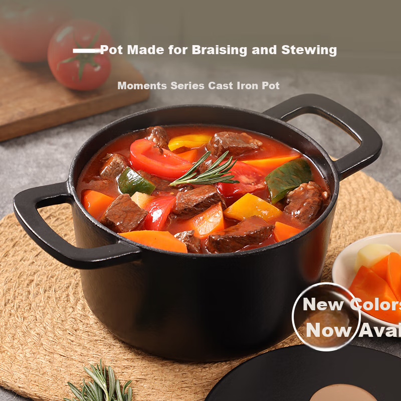 Fissler Vitavit Premium Enamel Cast Iron Pressure Cooker Soup Pot Cooking Pot Double Ear Soup Pot 20cm Cast Iron Pot - Black Gold