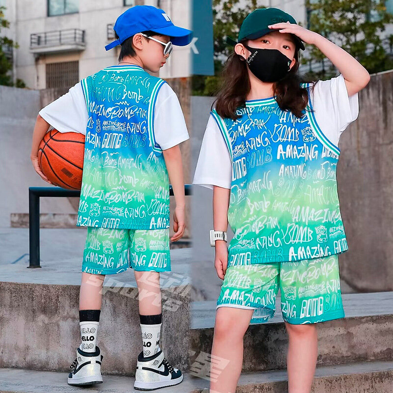 Форма баскетбольная, для детей, с принтом, синяя, размер 16