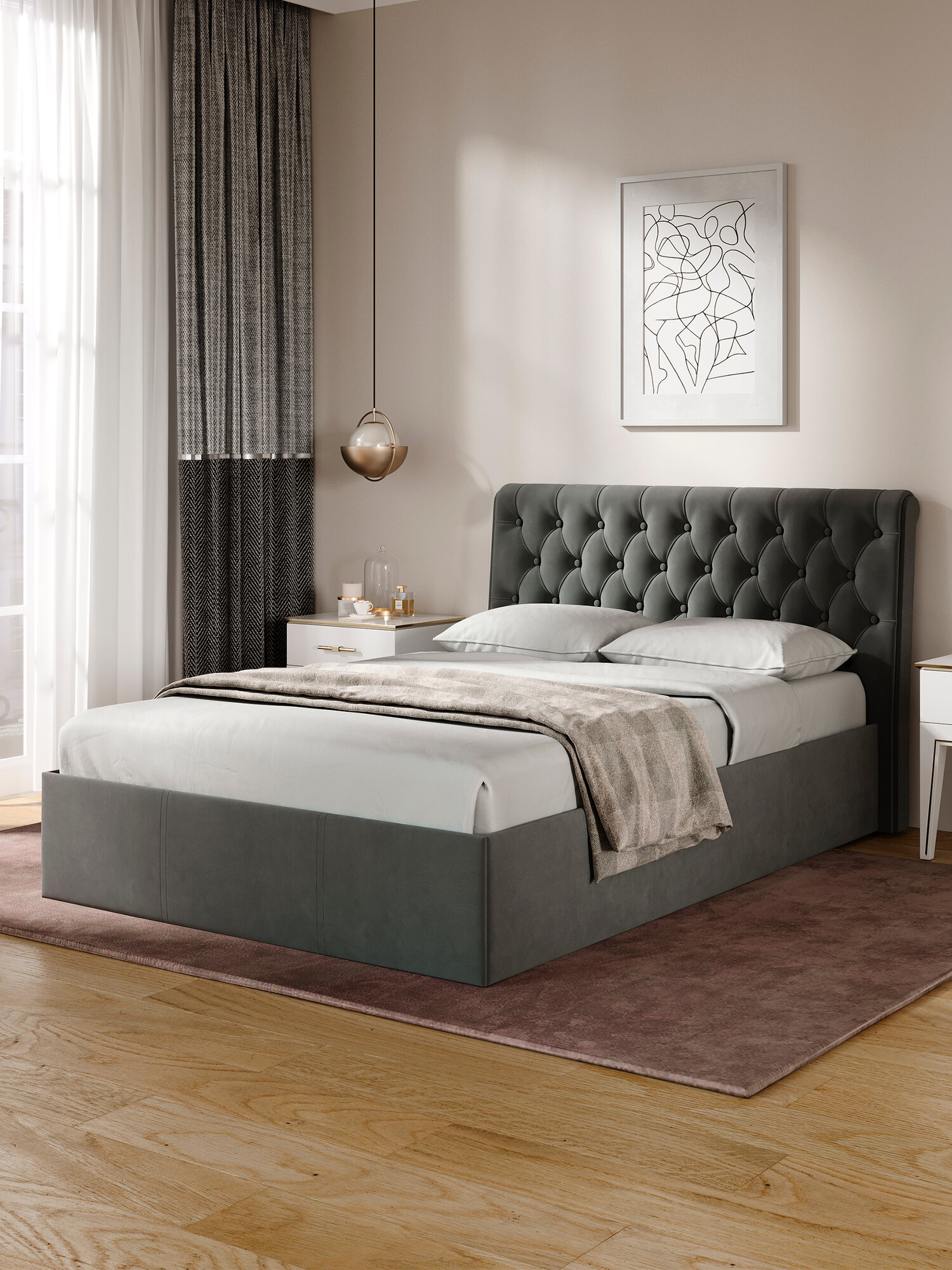 Скарлет Кровать Универсальная с ПМ Тип 1 (1400) Велюр Графит