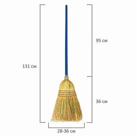 3 шт. Веник-метла сорго LAIMA 1, натуральный, прошивной, с деревянным черенком 95 см, средний, 360х280 мм, 601336