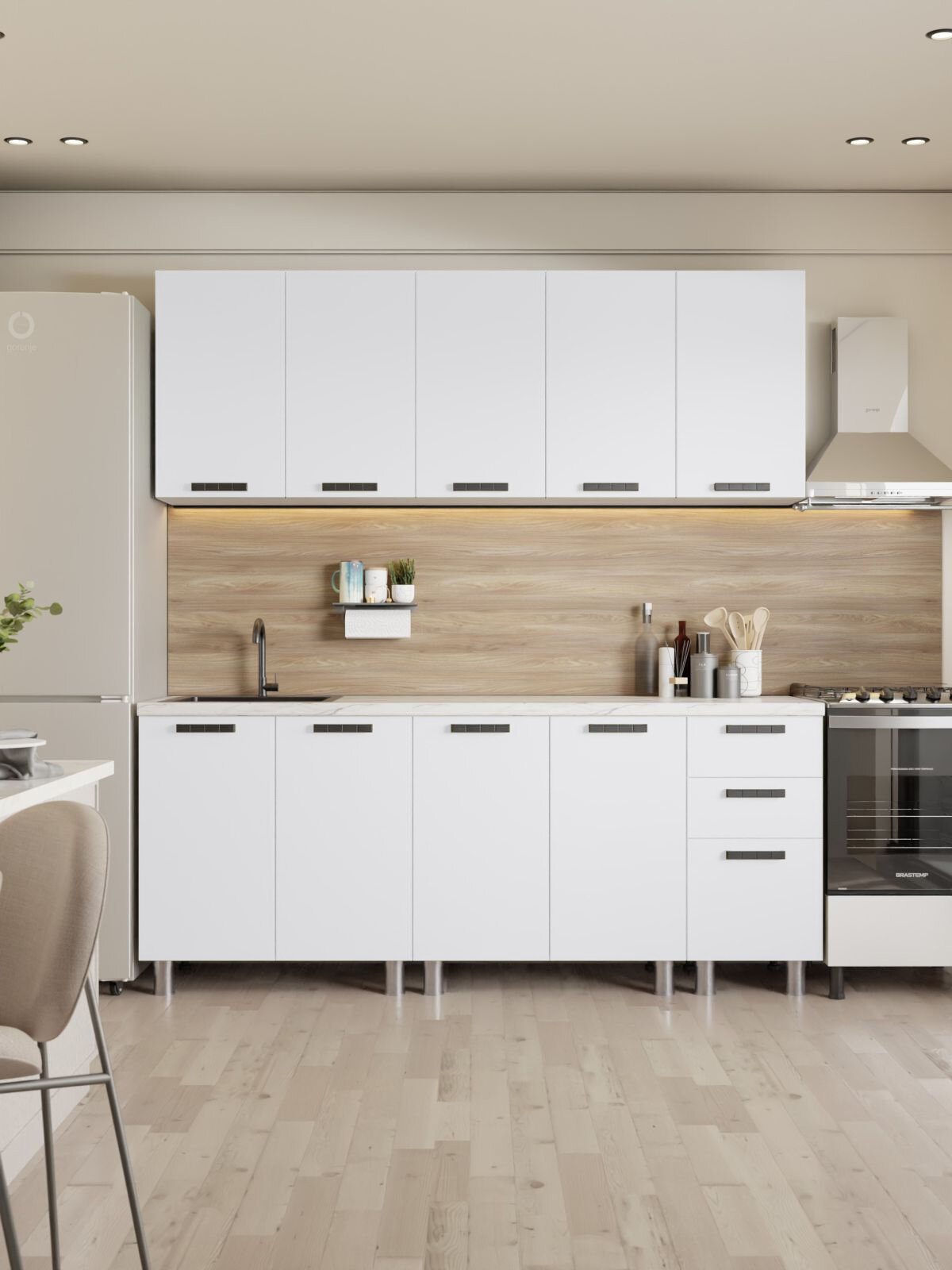 Кухонный гарнитур «Лаура» 2,0м, прямой, со столешницей, мебель для кухни, без мойки, белый