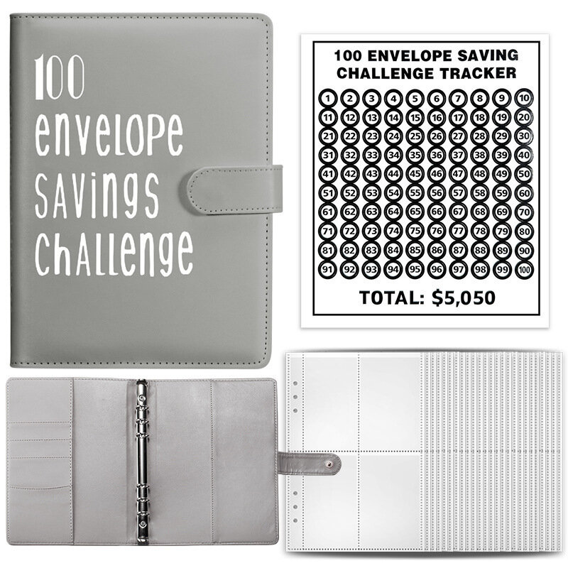 Конверт "100% экономия денег", А5, темно-серый, с пряжкой