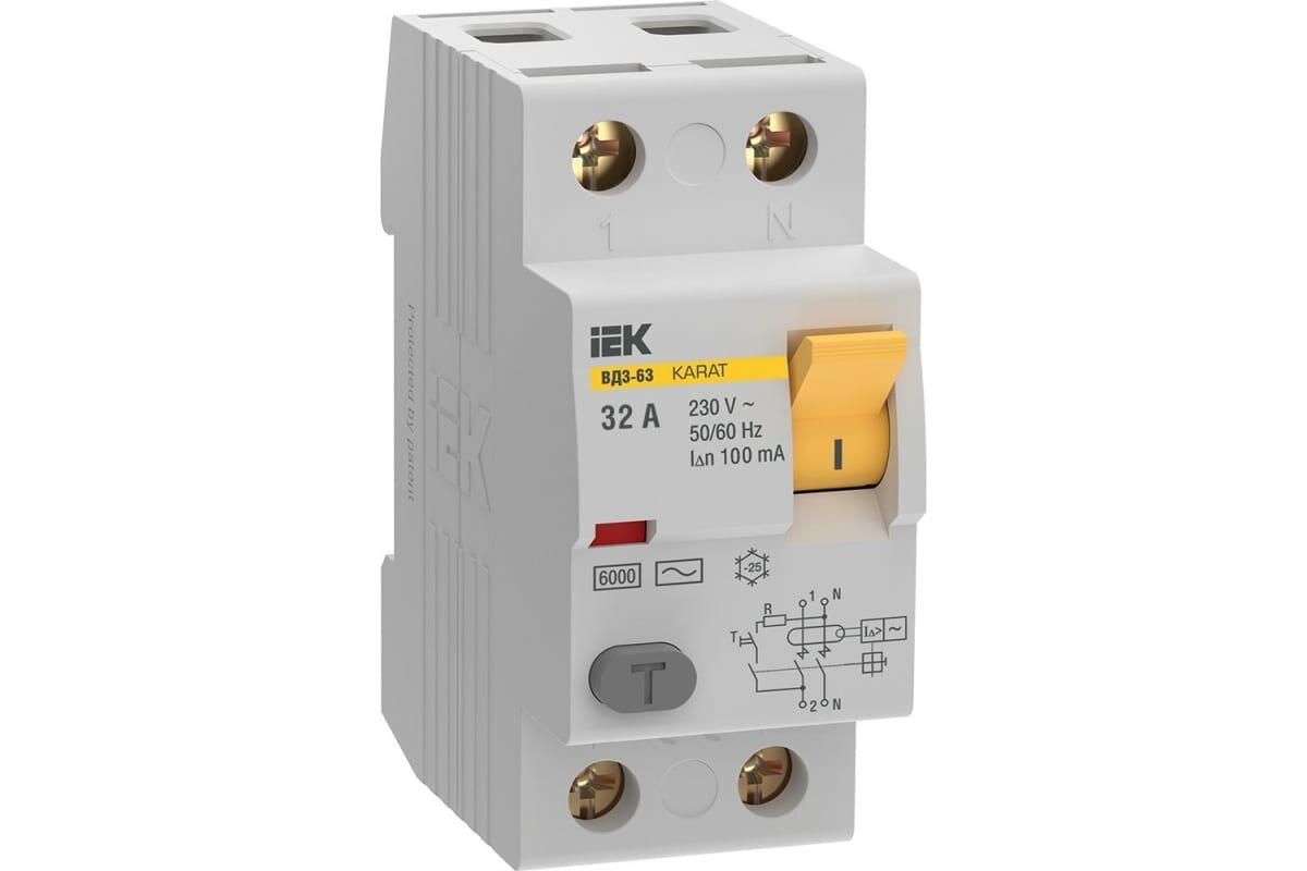 Узо IEK karat вд3-63 2p 32а 100ма 6ка тип ac MDV20-2-032-100