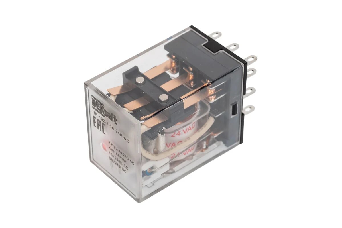 DEKraft промежуточное реле 3 контакта с LED индикатором, 5 А, 24 В AC, PR-102