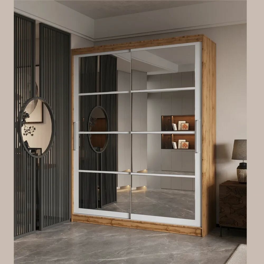 Шкаф-купе Гранд 1 1,6м Зеркало 2шт Дуб вотан/Белый