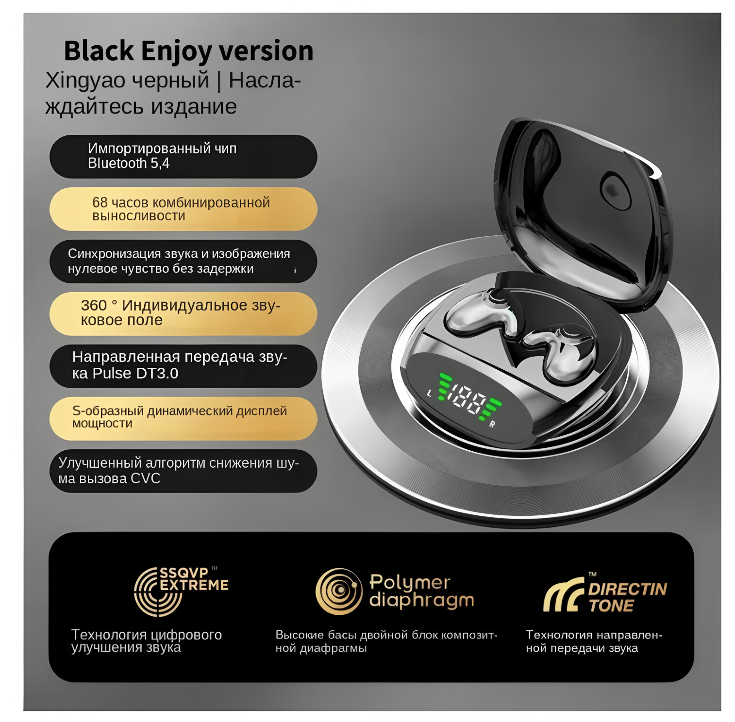 Микронаушники, внутриканальные, беспроводное подключение, адаптивный эквалайзер