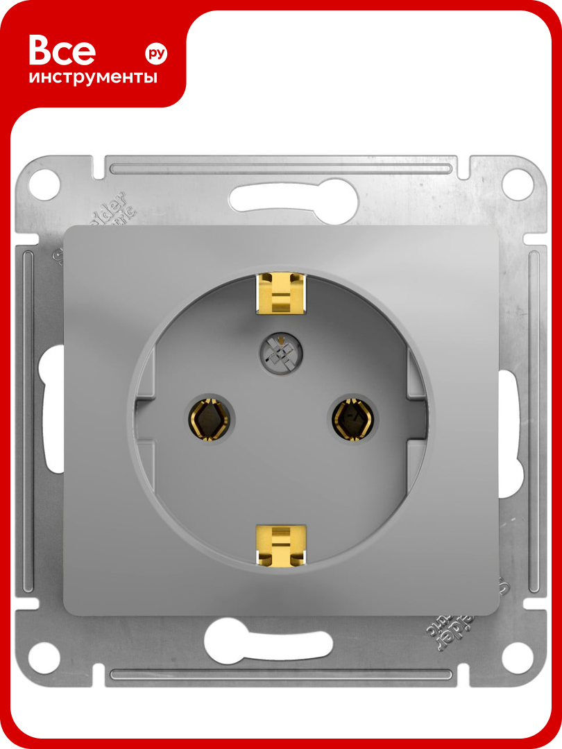 Розетка Systeme Electric GLOSSA с заземлением, 16А, алюминий GSL000343