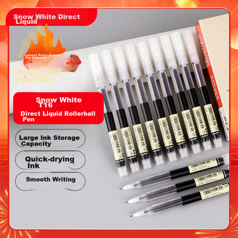 Snowhite Rollerball Pen, Gel Pen, Neutral Pen, Ink Pen, Signature Pen, Rollerball Pen, Student Exam Pen, Black, 12 Pens/box T16