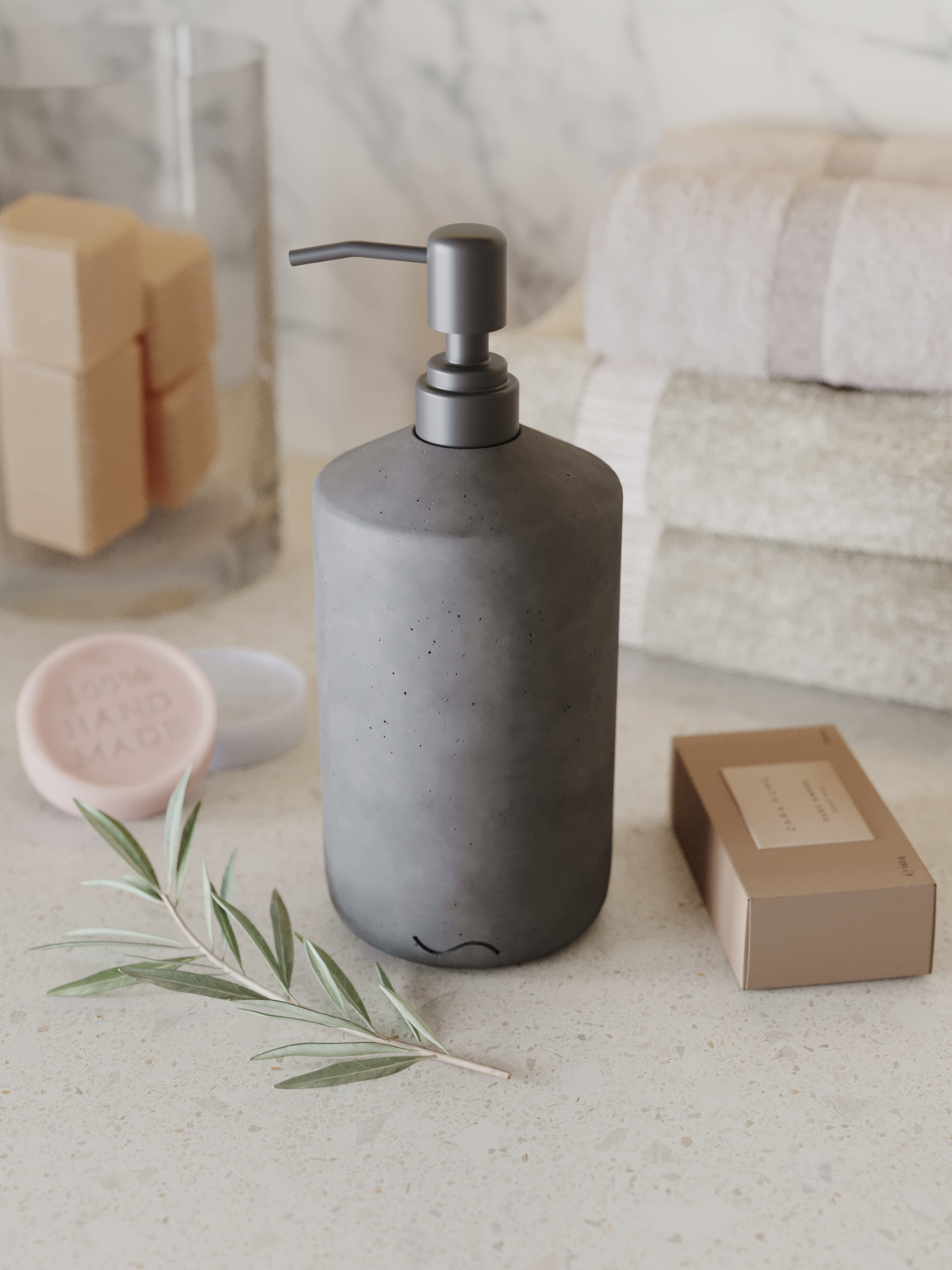 Дозатор для жидкого мыла и моющего средства, диспенсер для мыла Astrid (b), 0,4 л, из бетона, графитовый матовый