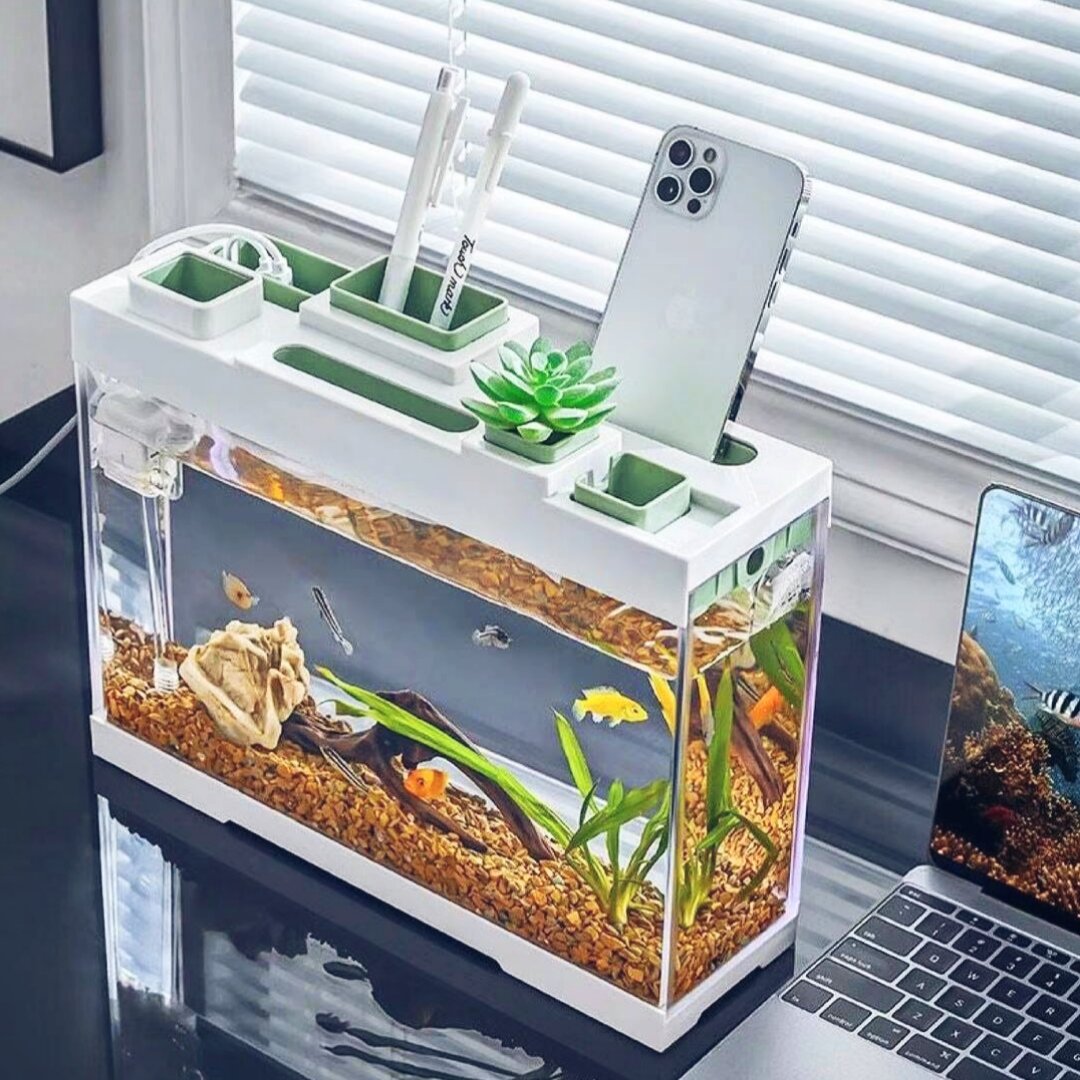 Аквариум для рыбок "SMART" 8л, с фильтром и подсветкой, с крышкой, органайзером и Type-C зарядкой