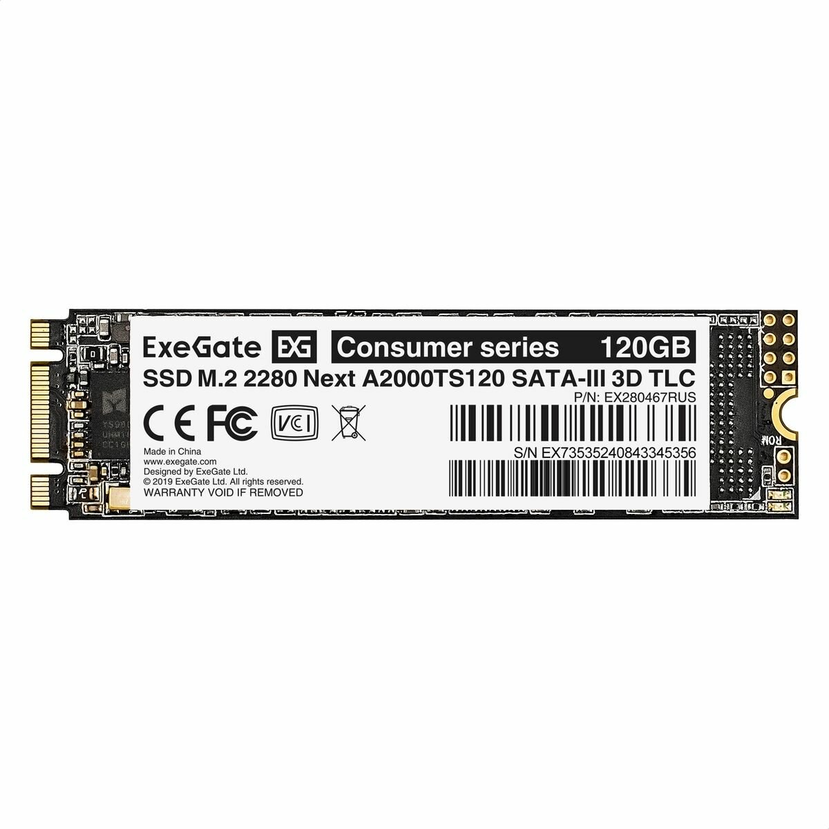 Накопитель SSD Exegate Next A2000TS120, 120 ГБ, M.2 2280 (EX280467RUS)