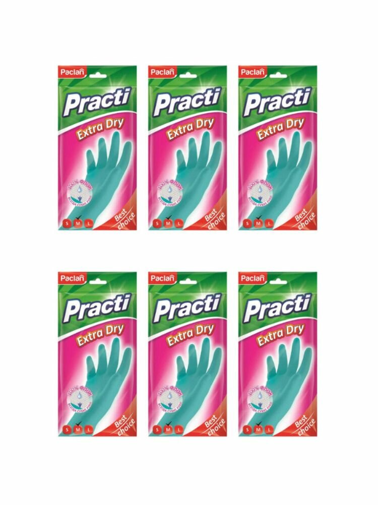 Paclan Перчатки резиновые Practi Extra Dry размер M, 6 пар