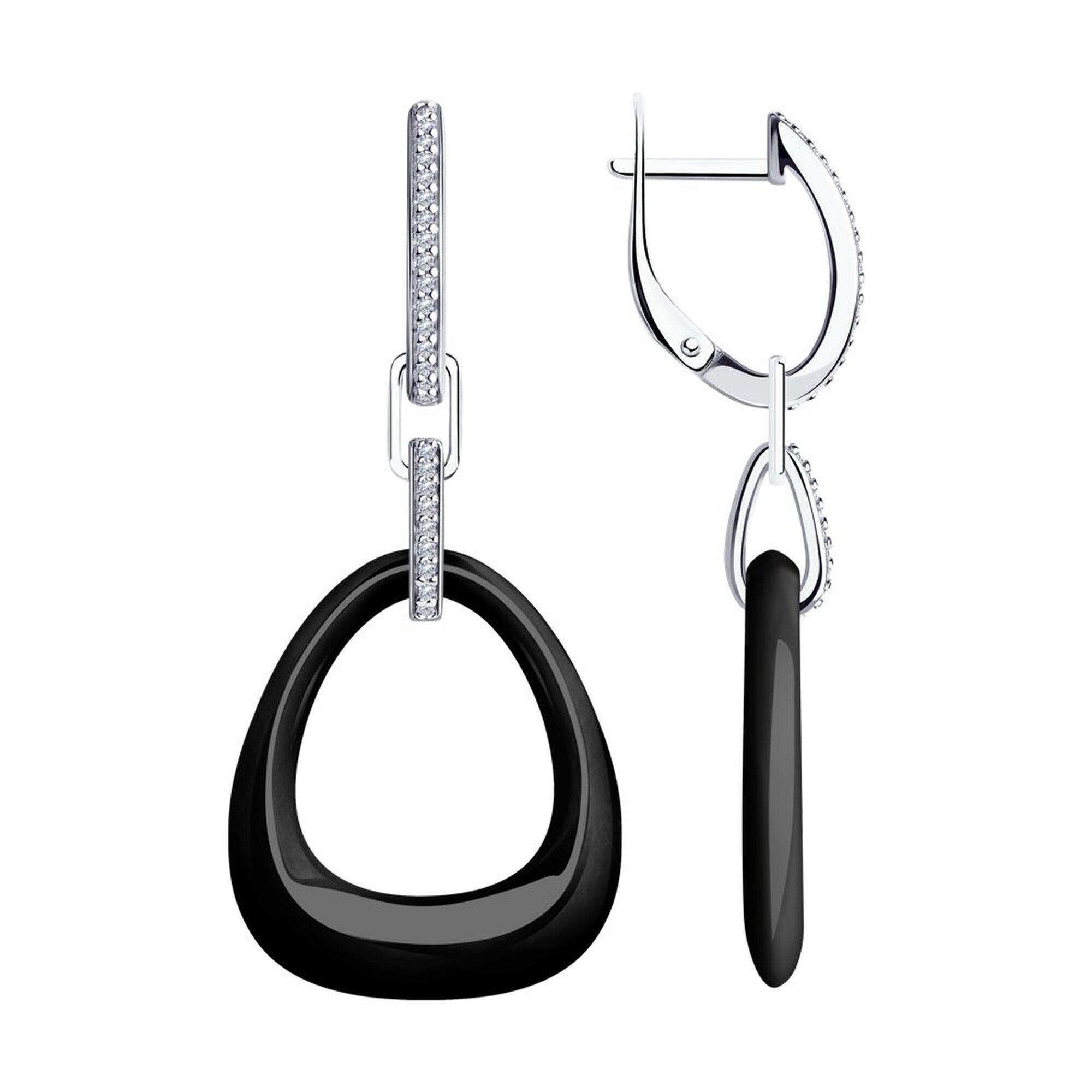 Серьги трансформеры, серебро, 925 проба, родирование, керамика, фианит