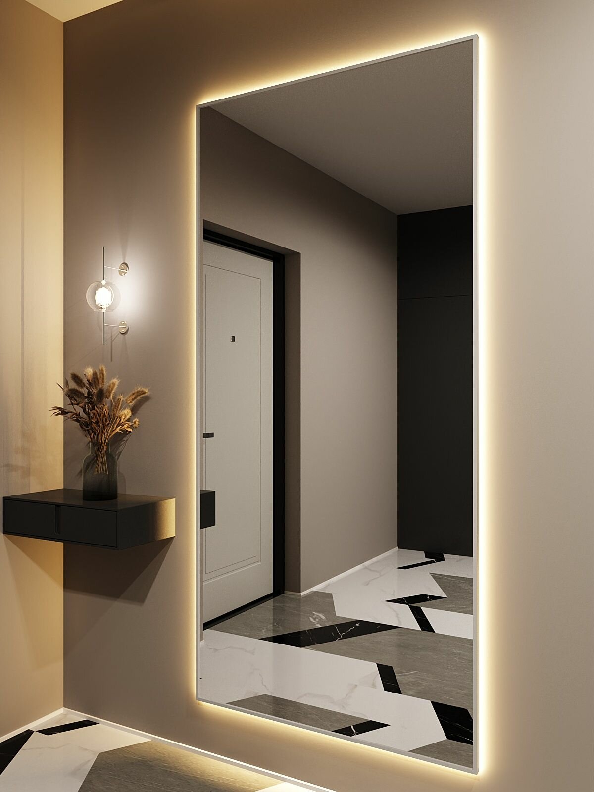 Зеркало настенное 190х90 см. BLX MIRROR с подсветкой в алюминиевой раме. Свет: Теплый белый 3000К, Серебро