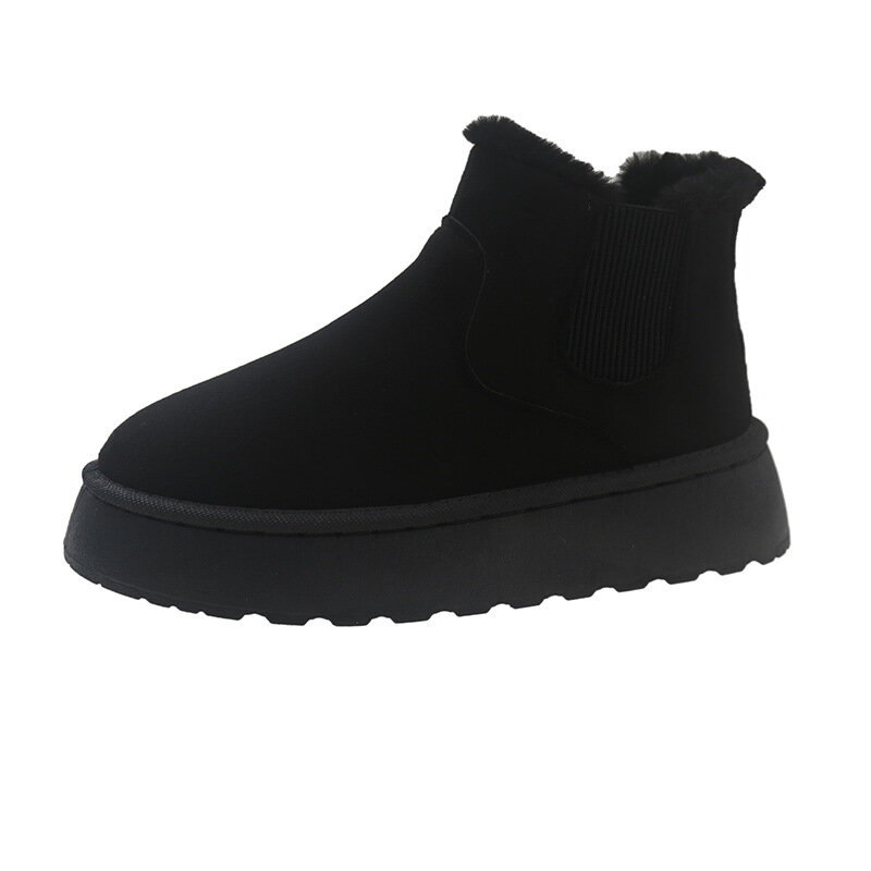 Женские зимние ботинки больших размеров на толстой подошве, новый корейский стиль, зимний стиль, на флисовой подкладке, утолщенные, с кожаными и меховыми вставками, теплая хлопковая обувь для ношения на открытом воздухе. EU:39