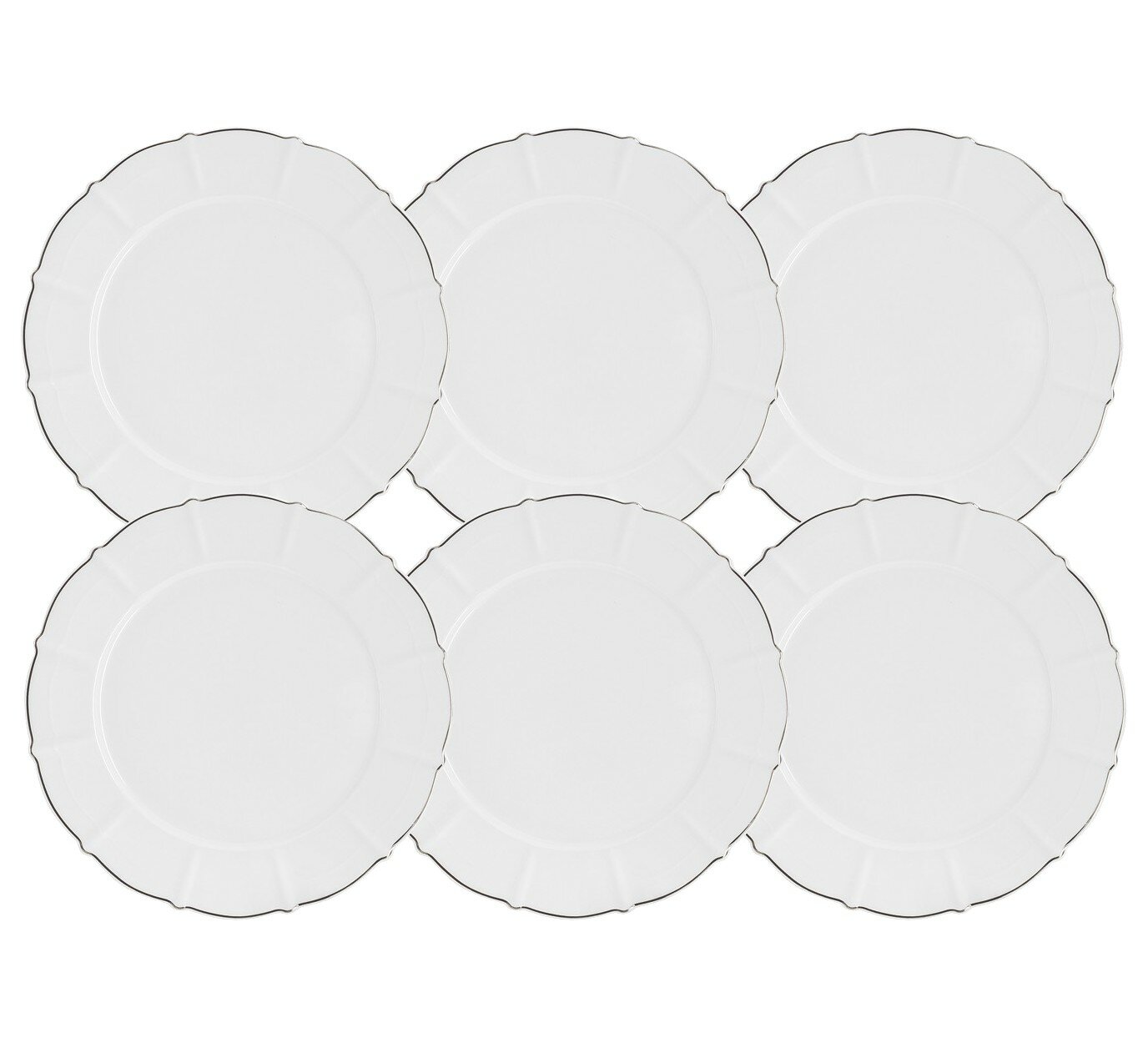 Набор 6 тарелок закусочных, 21,5 см, фарфор F, белая, с серебристым кантом, Lotus silver (Anna Lafarg Emily)