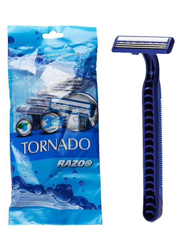 Торнадо, одноразовый бритвенный станок, 3 лезвия, упаковка 5 шт.