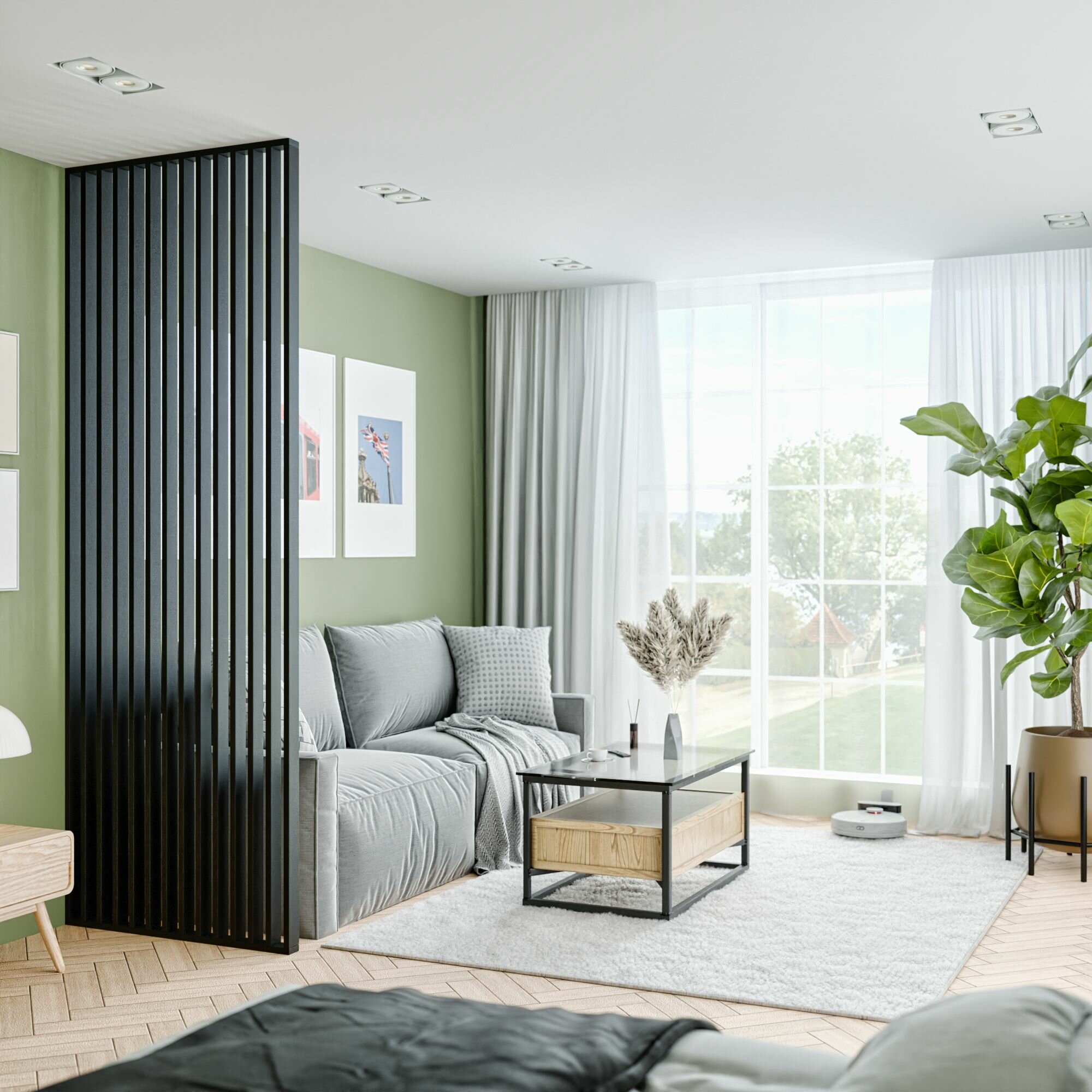 Реечная перегородка для зонирования 958 мм, рейки 22х60 мм, рейки клуб