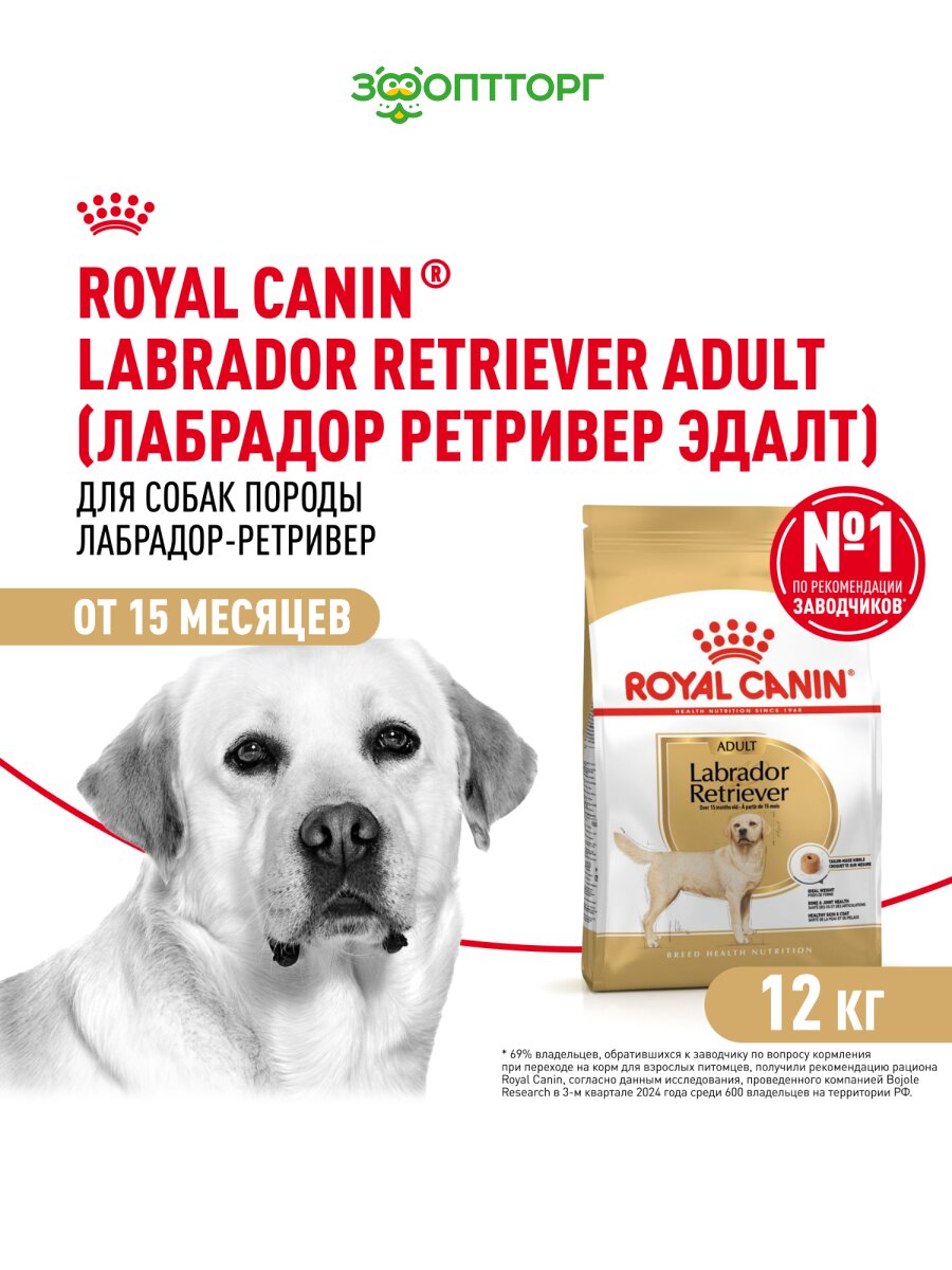 Сухой корм Royal Canin Labrador Retriever Adult для собак породы лабрадор Птица, 12 кг.