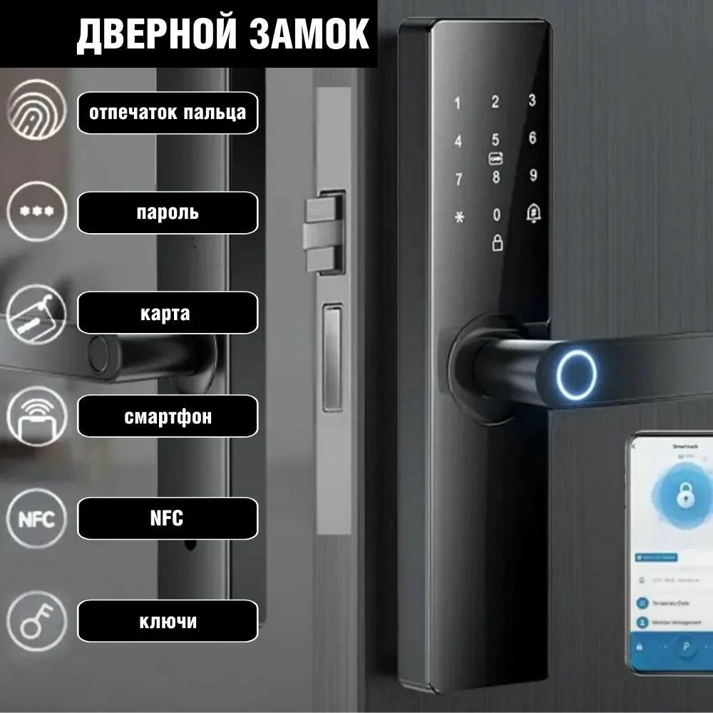 Умный биометрический дверной замок ручка с приложением Tuya и WiFi