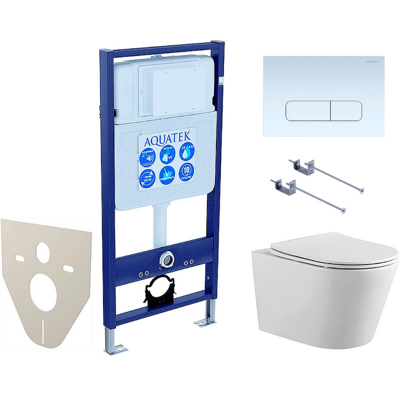 Комплект унитаза с инсталляцией Aquatek Set Aquatek Вега-1905-013 KK-1 с сиденьем Микролифт и Белой клавишей смыва